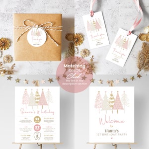 Editable Winter Wonderland Milestone Sign, Snow Tree Digital Birthday ...