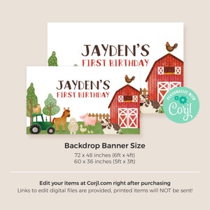 Editable Farm Animals Birthday Backdrop Welcome Banner Instant Download ...