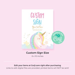 Editable Unicorn Custom Sign Template Instant Download, Printable ...