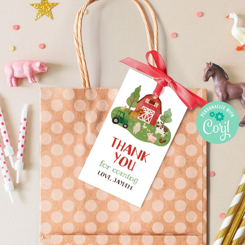 Editable Farm Animals Birthday Thank You Favor Tag Template - Etsy