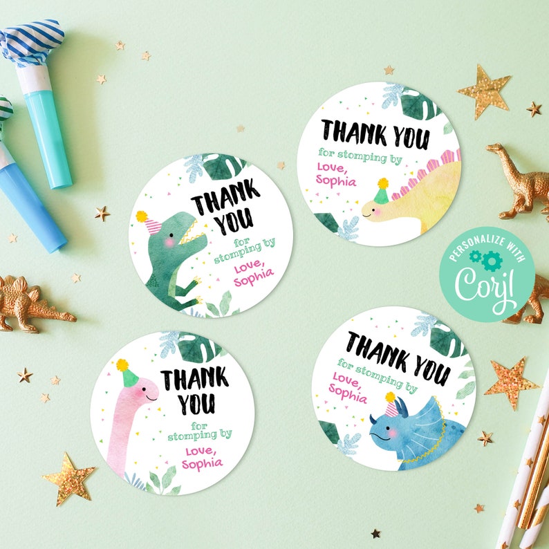 Editable Dinosaur Thank You Tag Dinosaur Birthday Favor Gift - Etsy