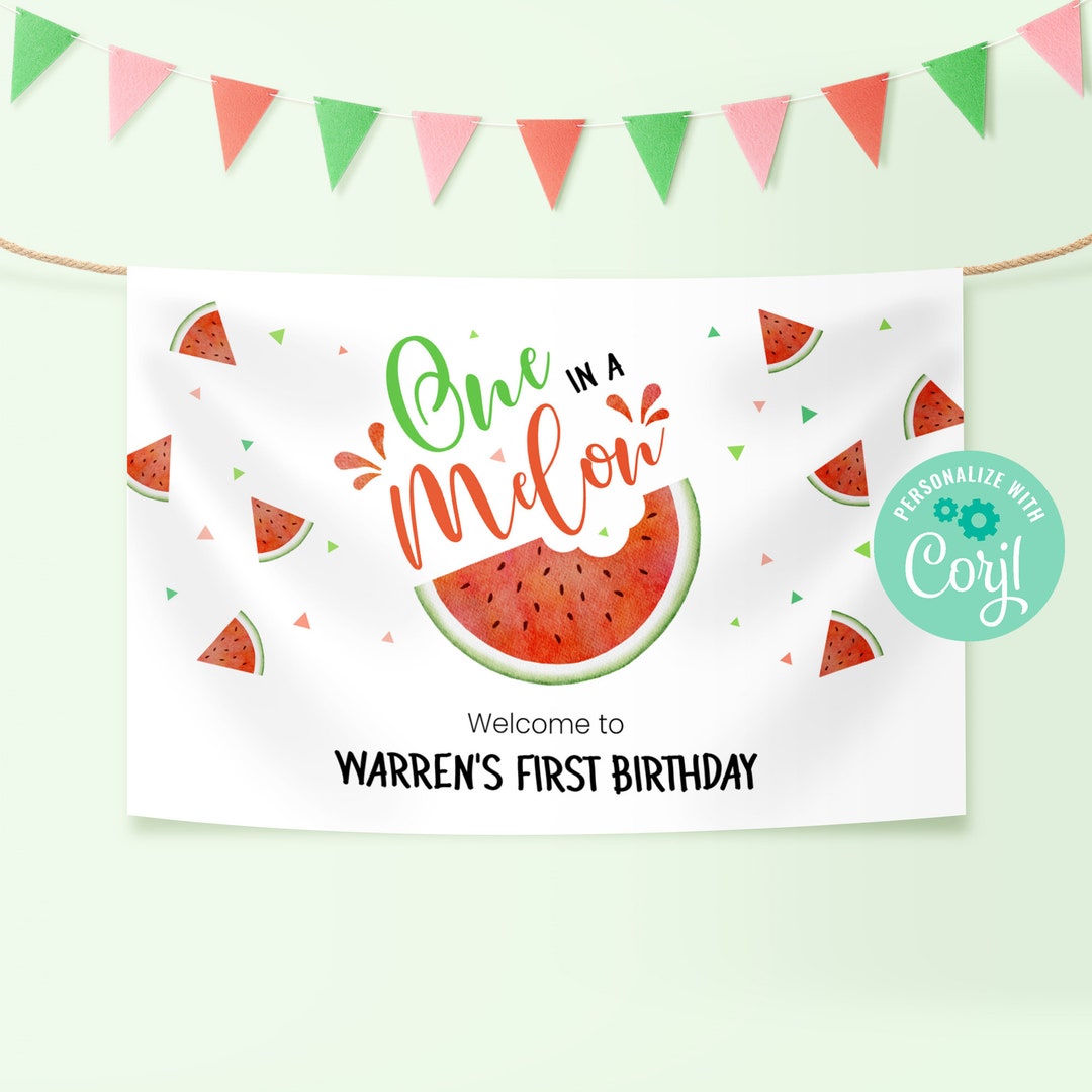 Editable Watermelon Birthday Backdrop Welcome Banner Instant Download ...