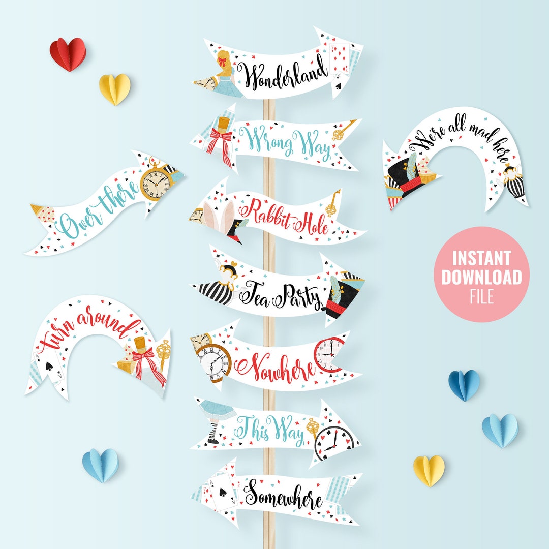 Printable Alice in Wonderland Direction Arrow Instant Download, Mad Tea ...