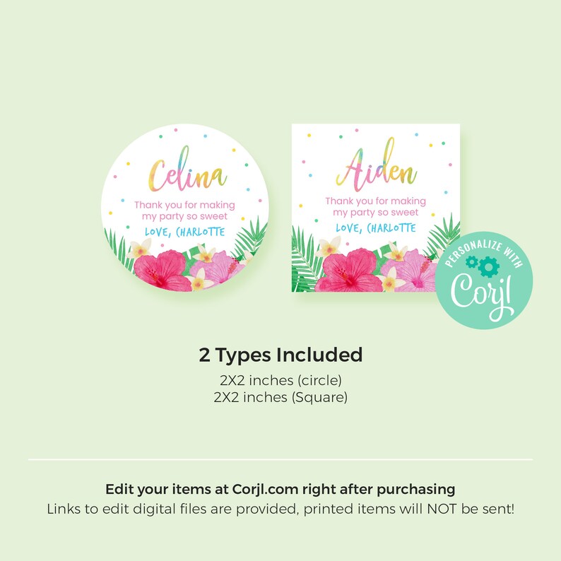 Editable Luau Hawaiian Summer Birthday Guest Name Tag Template - Etsy