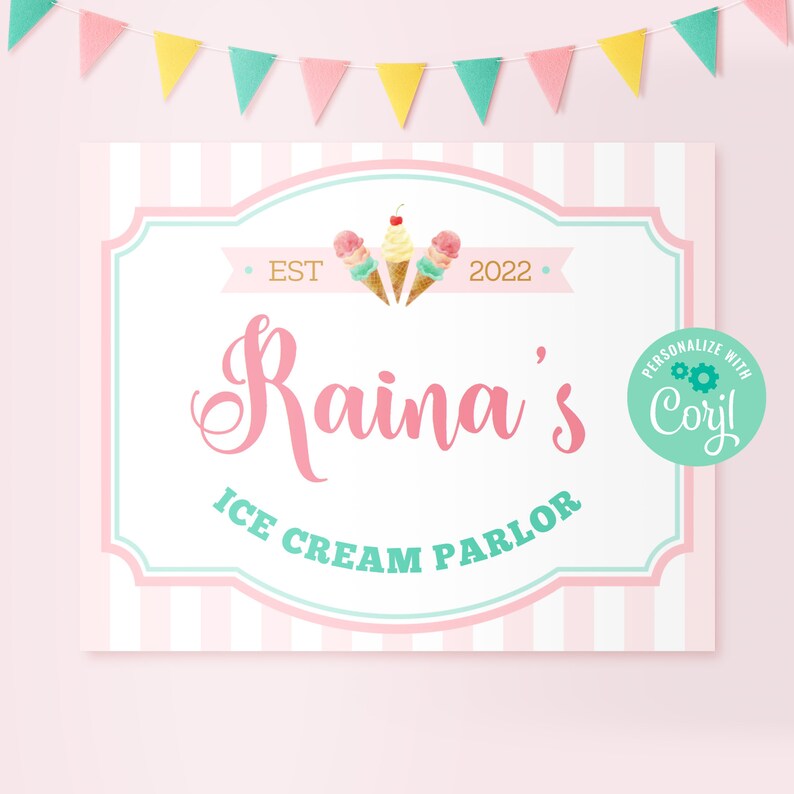 Editable Ice Cream Birthday Welcome Sign Instant Download - Etsy