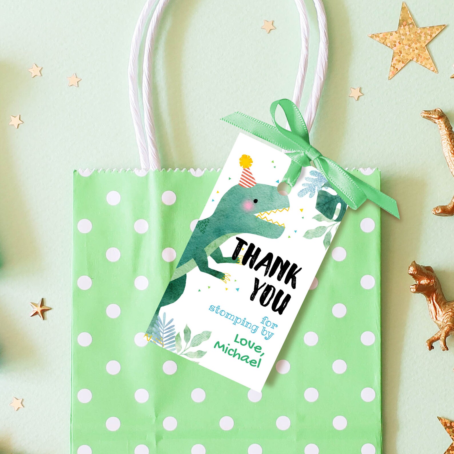 Editable Dinosaur Birthday Thank You Favor Tag Template | Etsy