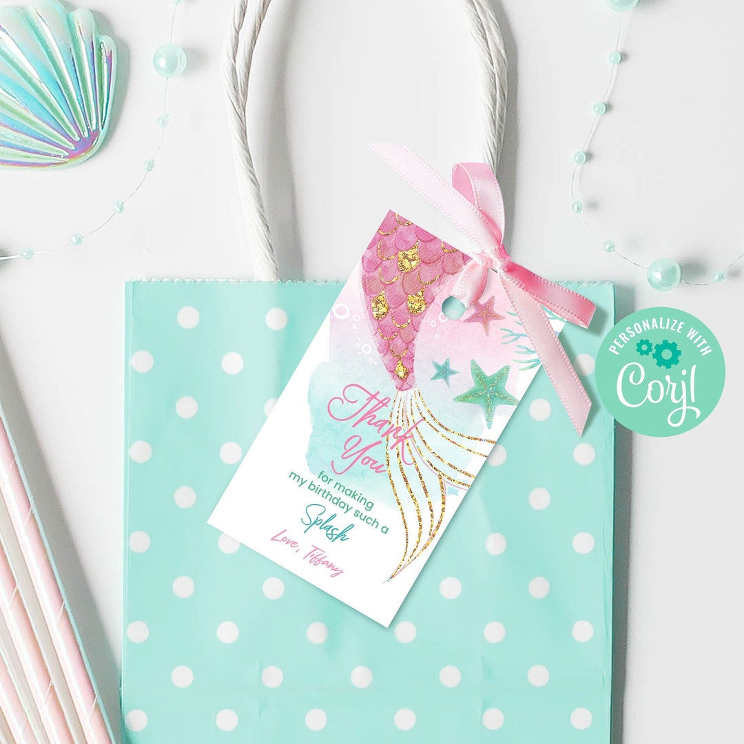 Editable Mermaid Birthday Thank You Favor Tag Template Instant Download ...
