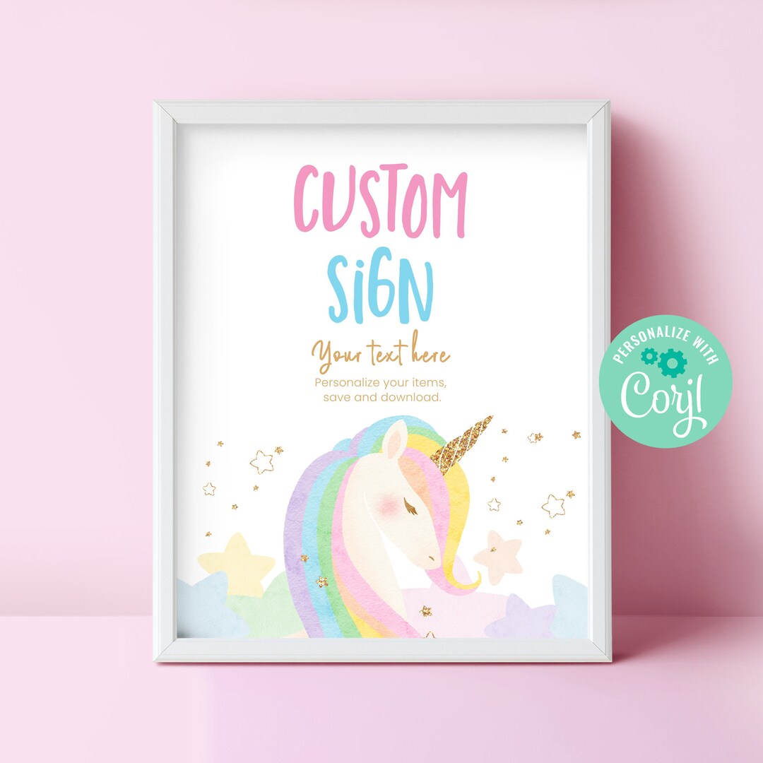 Editable Unicorn Custom Sign Template Instant Download, Printable ...