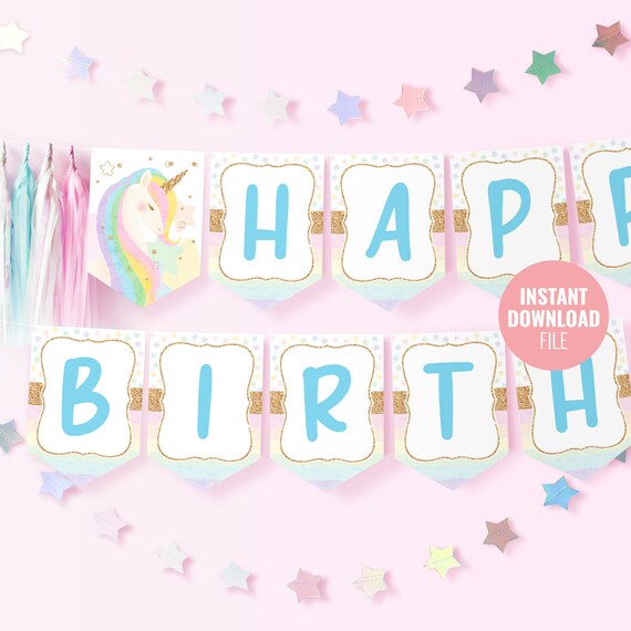 Printable Unicorn Birthday Banner Template Instant Download - Etsy
