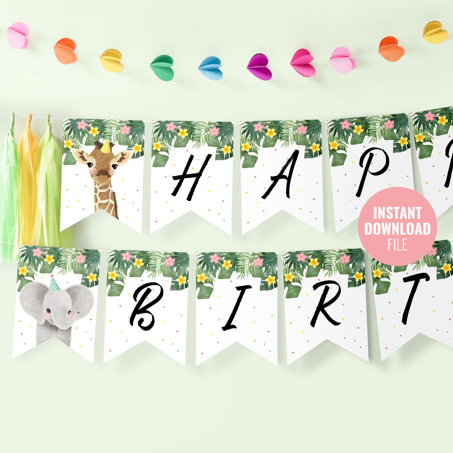 Printable Party Animals Happy Birthday Banner Template Instant - Etsy
