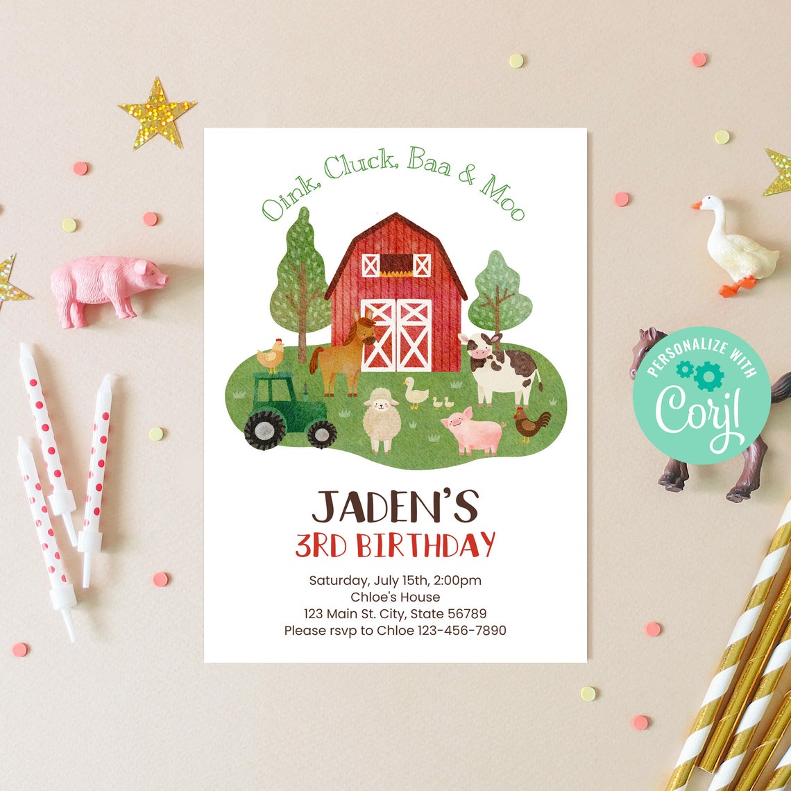 Editable Farm Animals Birthday Invitation Template Instant - Etsy