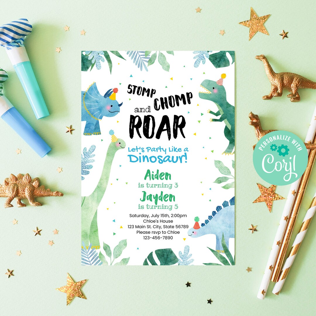 Editable Dinosaur Joint Birthday Invitation Template Instant Download ...