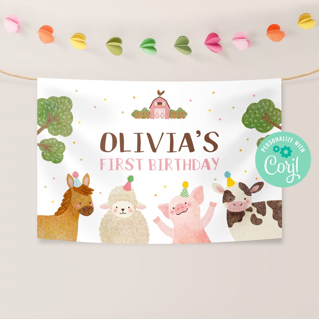 Editable Farm Animals Birthday Backdrop Welcome Banner Instant Download ...