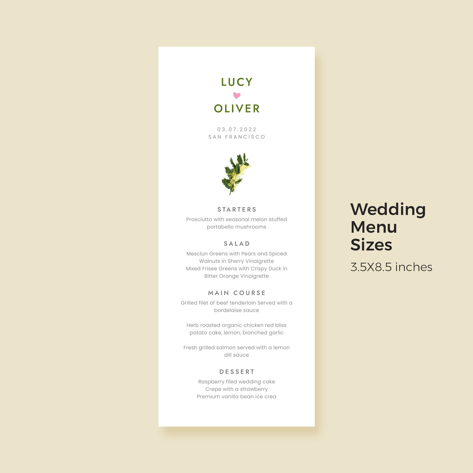 Yellow Green Wedding Menu Template Instant Download Printable | Etsy