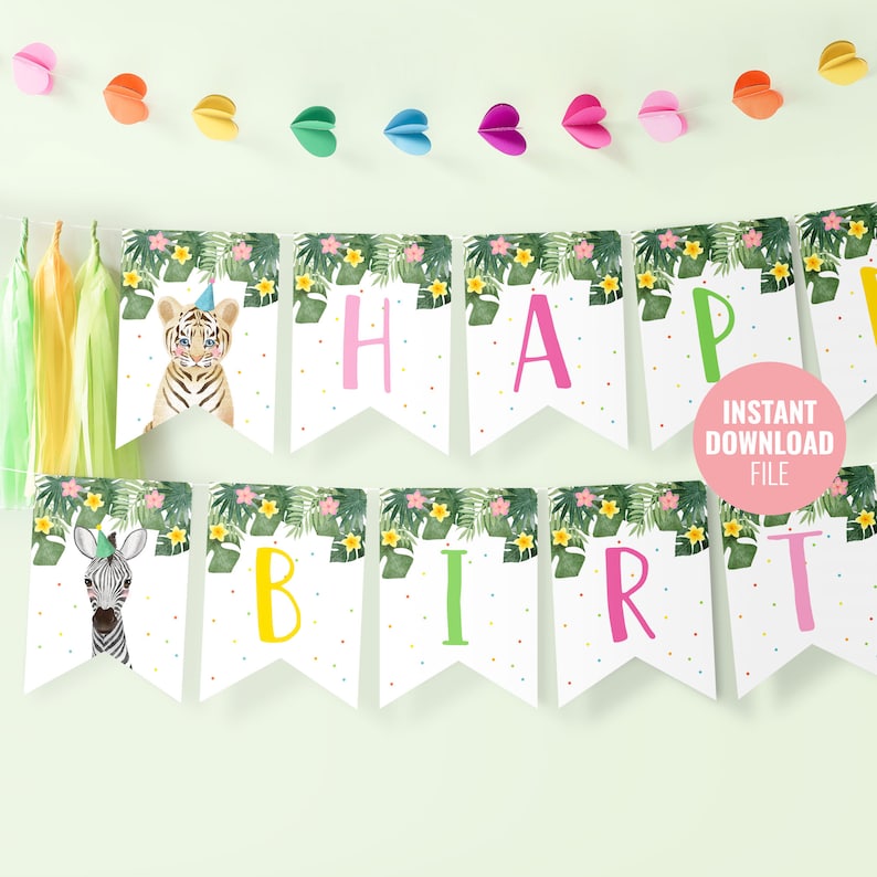 Printable Party Animals Happy Birthday Banner Template Instant - Etsy ...