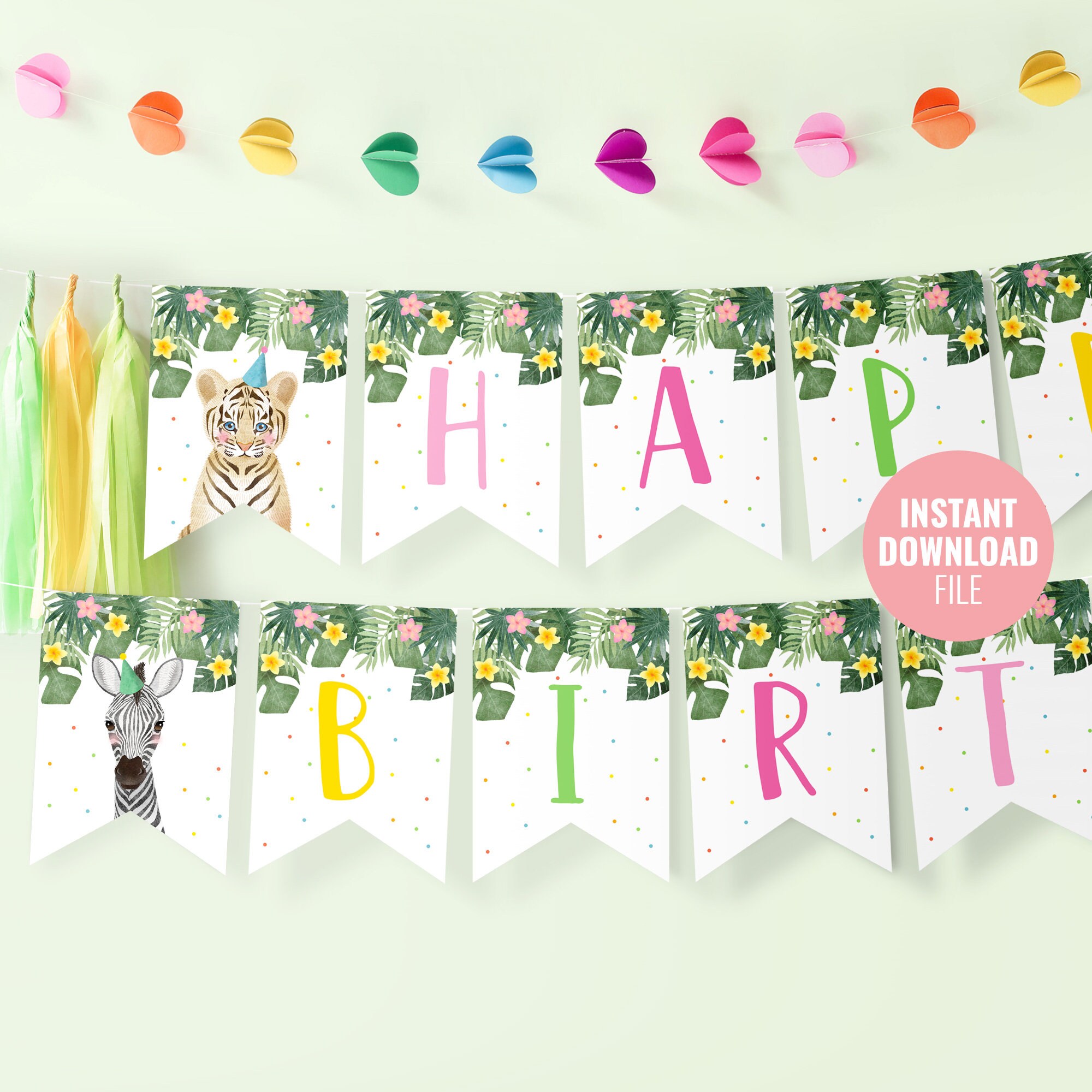 Printable Party Animals Happy Birthday Banner Template Instant - Etsy ...