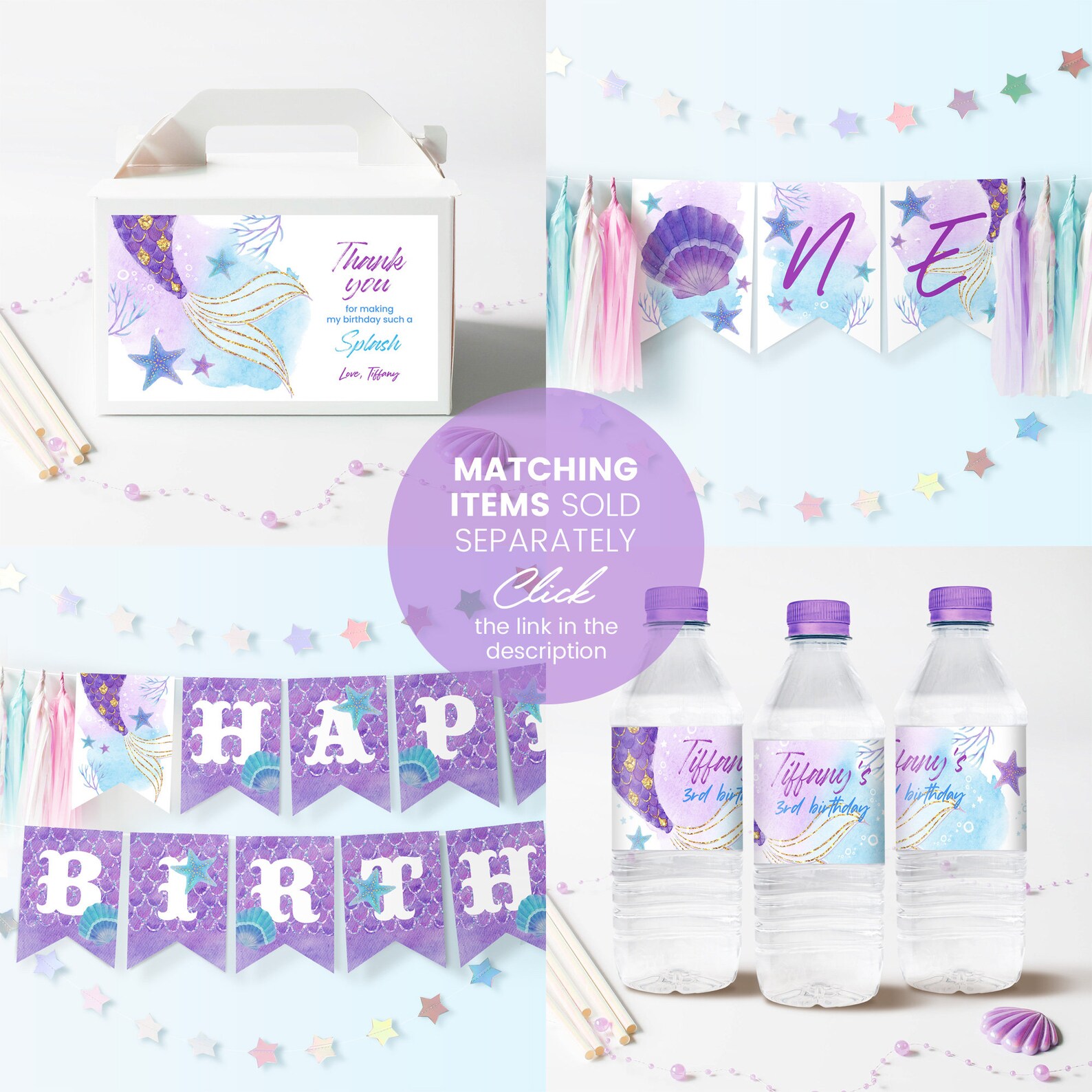 Printable Mermaid Birthday Cake Topper Instant Download Under - Etsy