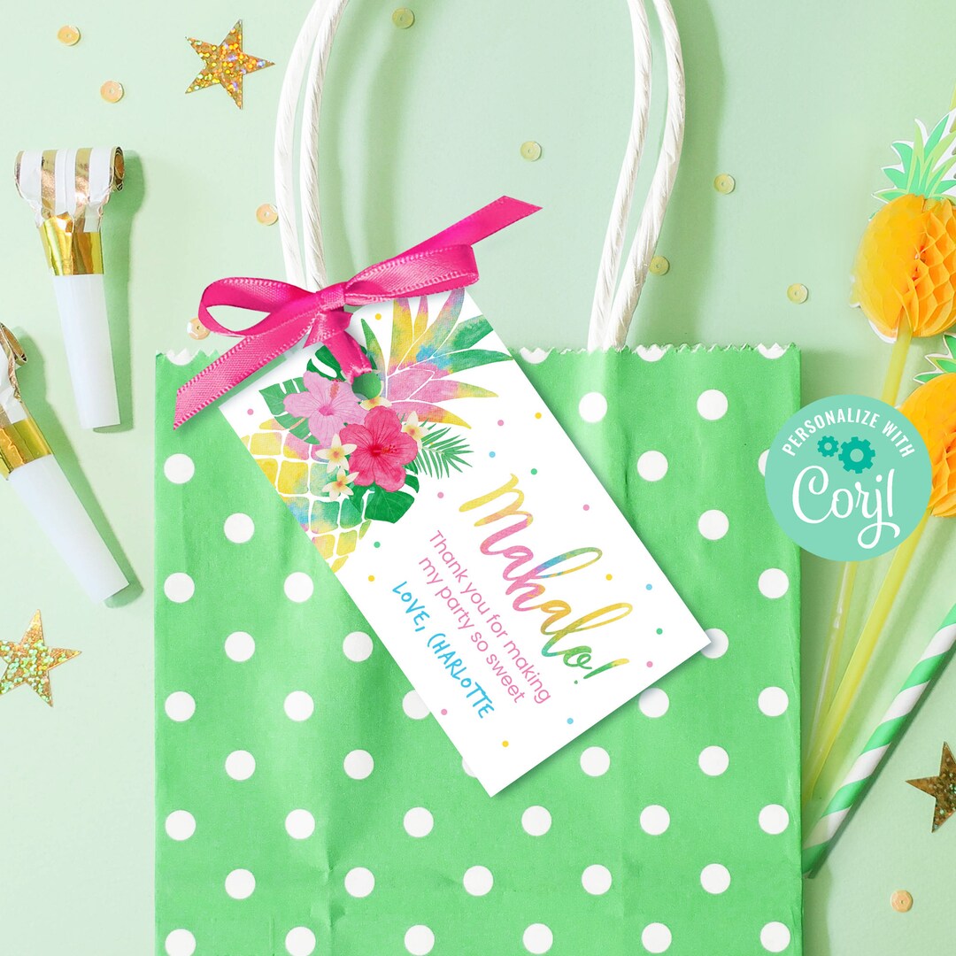 Editable Pineapple Summer Birthday Thank You Favor Tag Template Instant ...