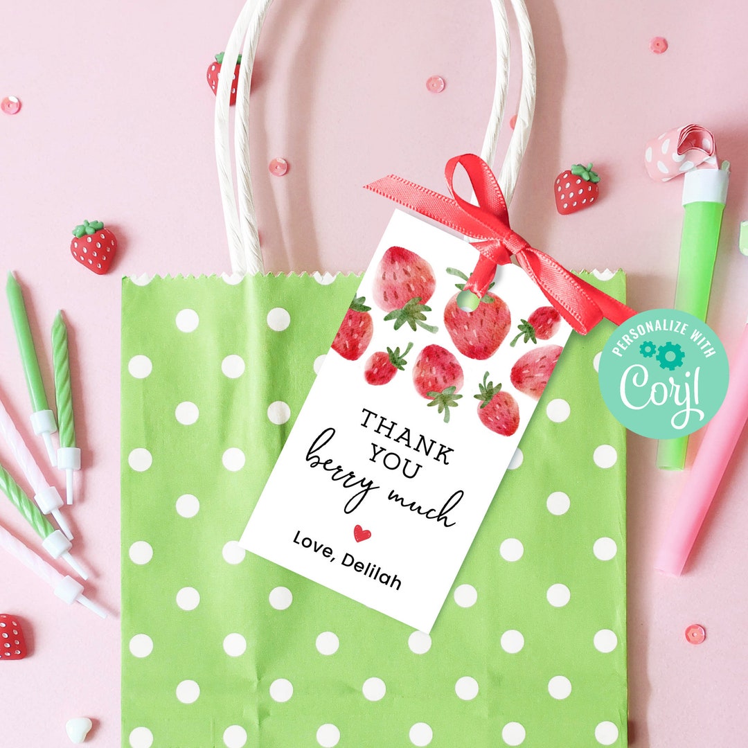 Editable Strawberry Birthday Thank You Favor Tag, Berry First ...