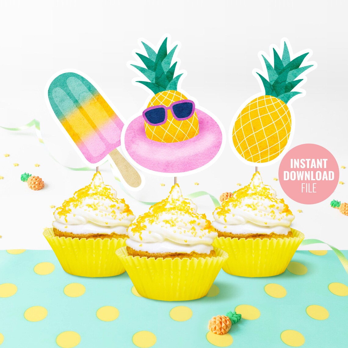 Printable Pool Party Birthday Cupcake Topper Instant Download - Etsy