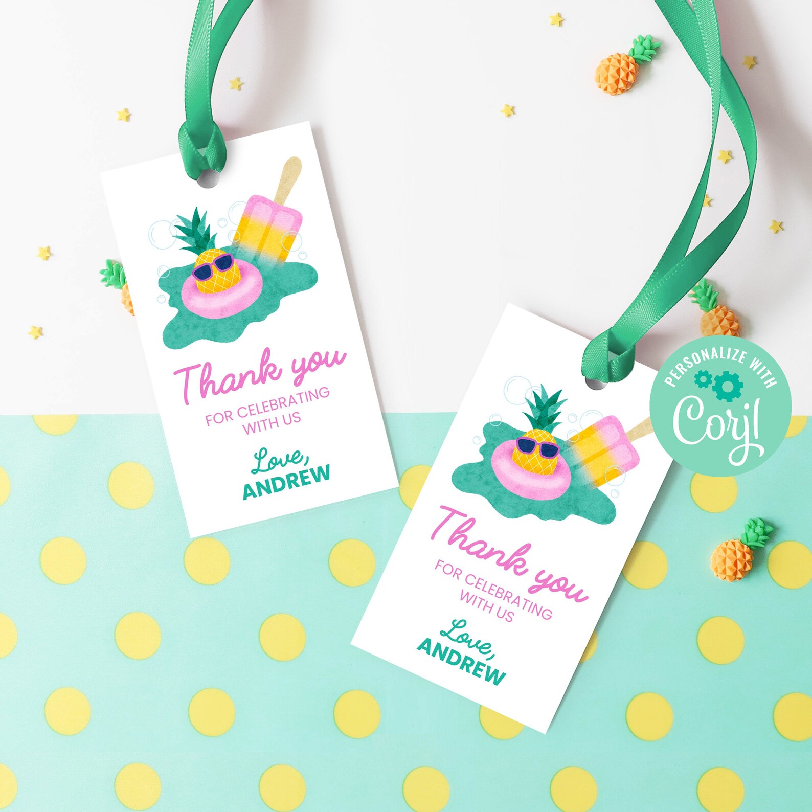 Editable Pool Party Birthday Thank You Favor Tag Instant - Etsy