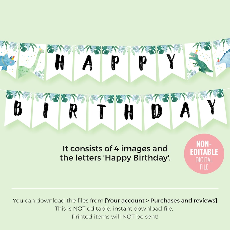 Printable Dinosaur Happy Birthday Banner Template Instant - Etsy