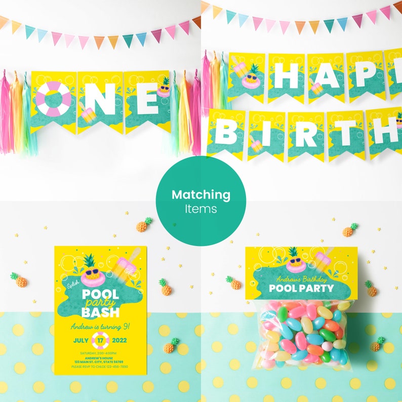 Printable Pool Party Birthday Cupcake Topper Instant Download | Etsy