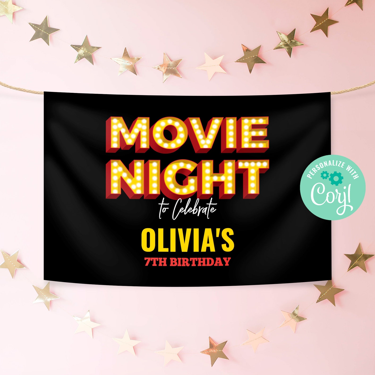 Editable Movie Night Backdrop Welcome Banner Instant Download - Etsy