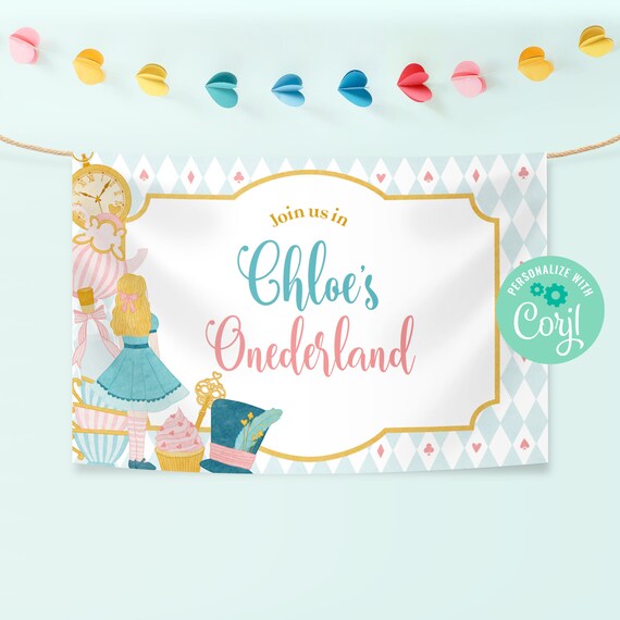 Editable Alice in Wonderland Birthday Backdrop Welcome Banner | Etsy