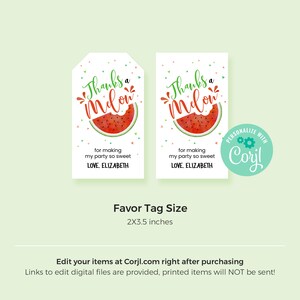 Editable Watermelon Birthday Thank You Favor Tag Template Instant ...