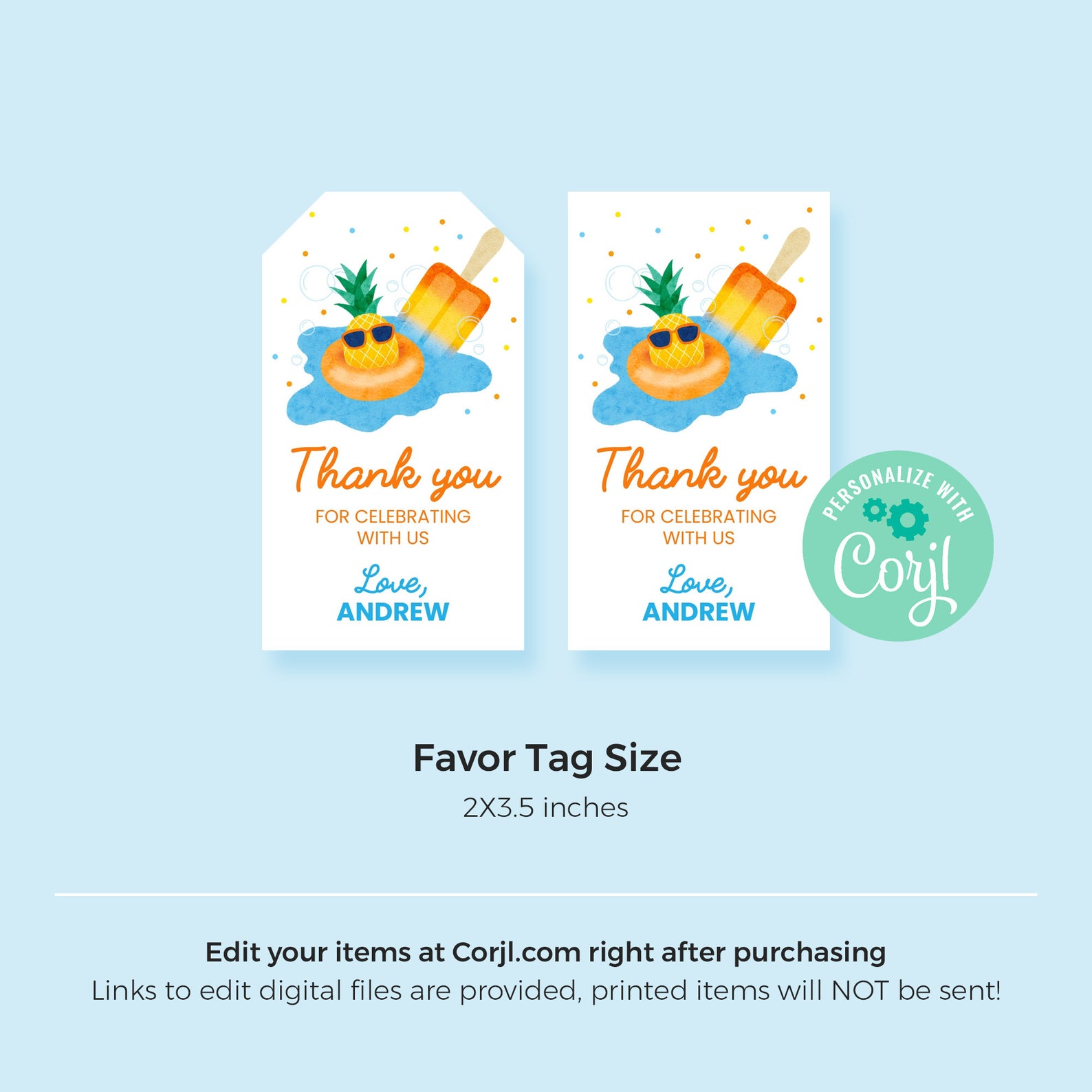 Editable Pool Party Birthday Thank You Favor Tag Instant - Etsy