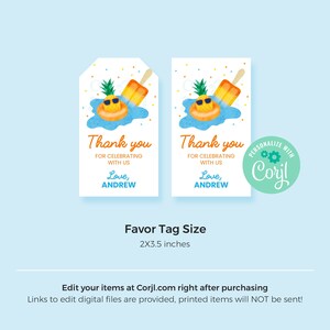 Editable Pool Party Birthday Thank You Favor Tag Instant Download ...