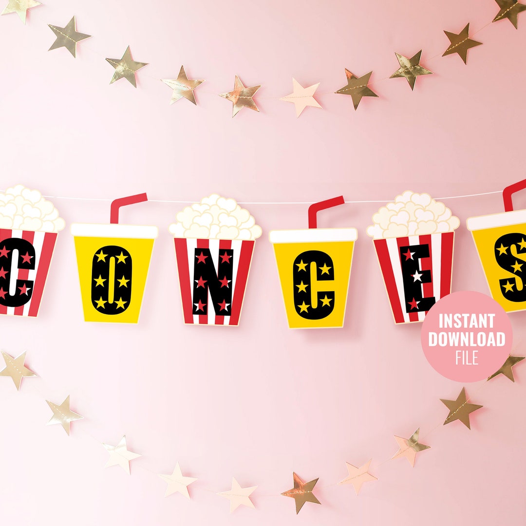 Printable Movie Night Birthday Banner Instant Download, Cinema Theme ...