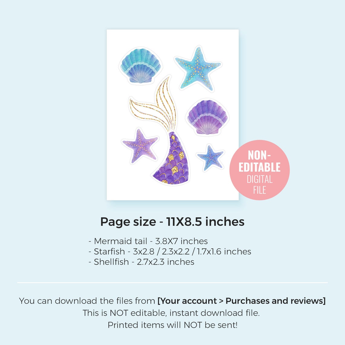 Printable Mermaid Birthday Cake Topper Instant Download Under - Etsy