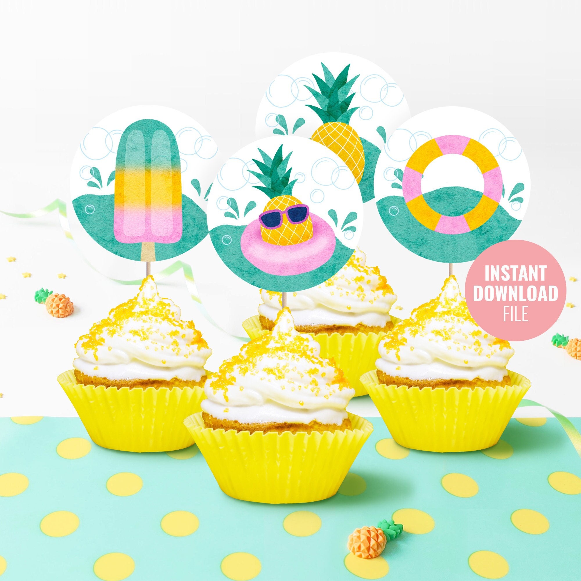 Printable Pool Party Birthday Cupcake Topper Instant Download - Etsy