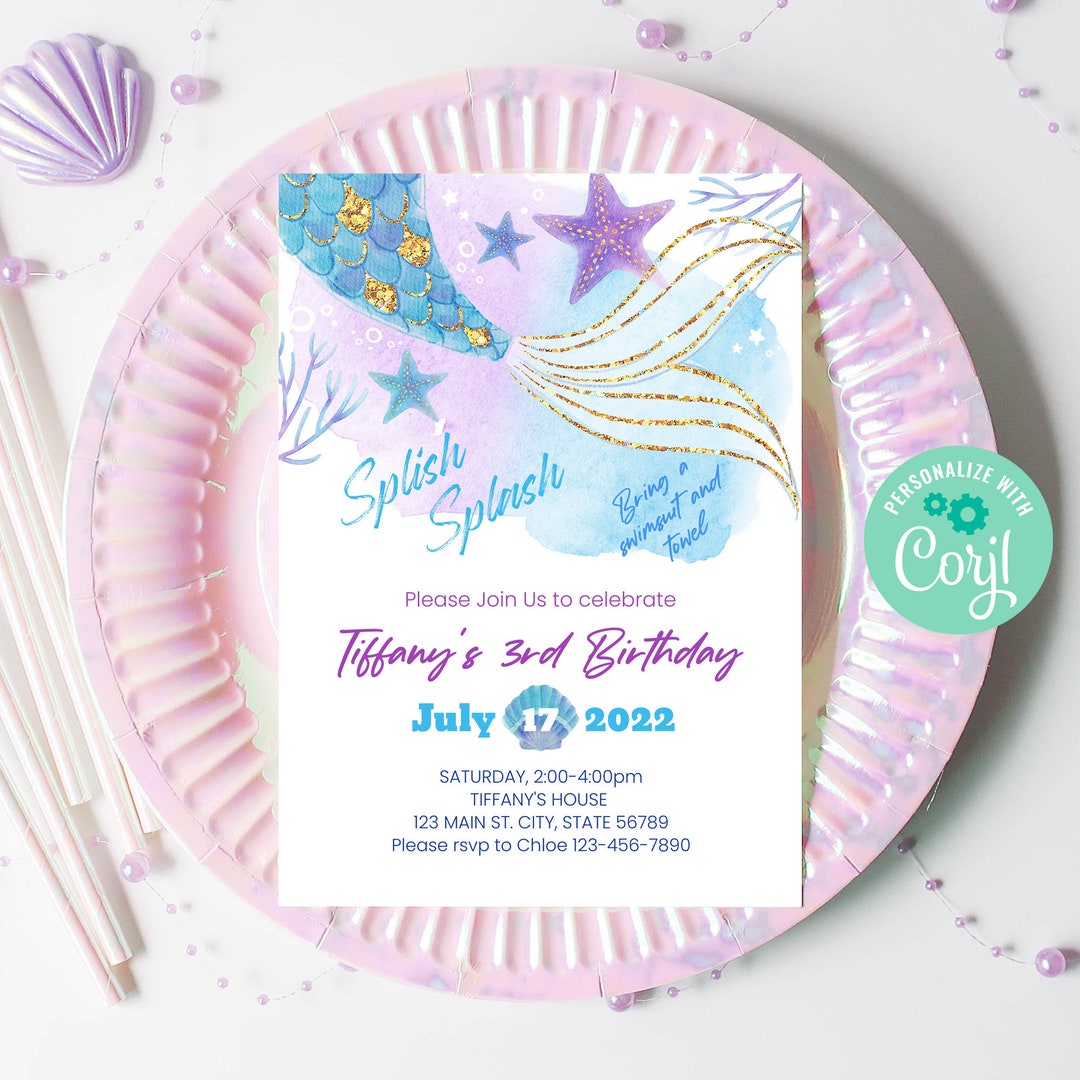 Editable Mermaid Birthday Invitation Template Instant Download ...