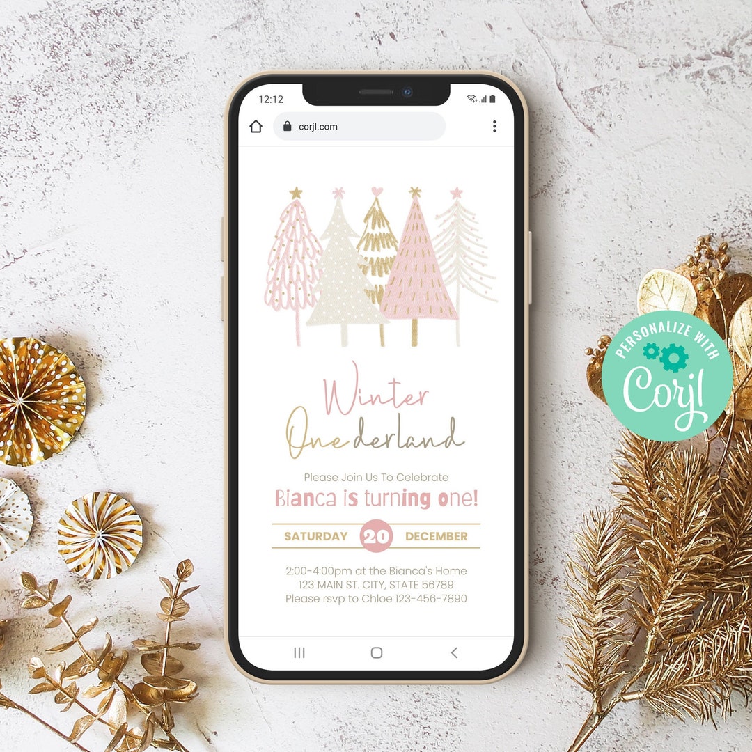 Editable Winter Onederland Birthday Invitation, Snow Tree Digital ...