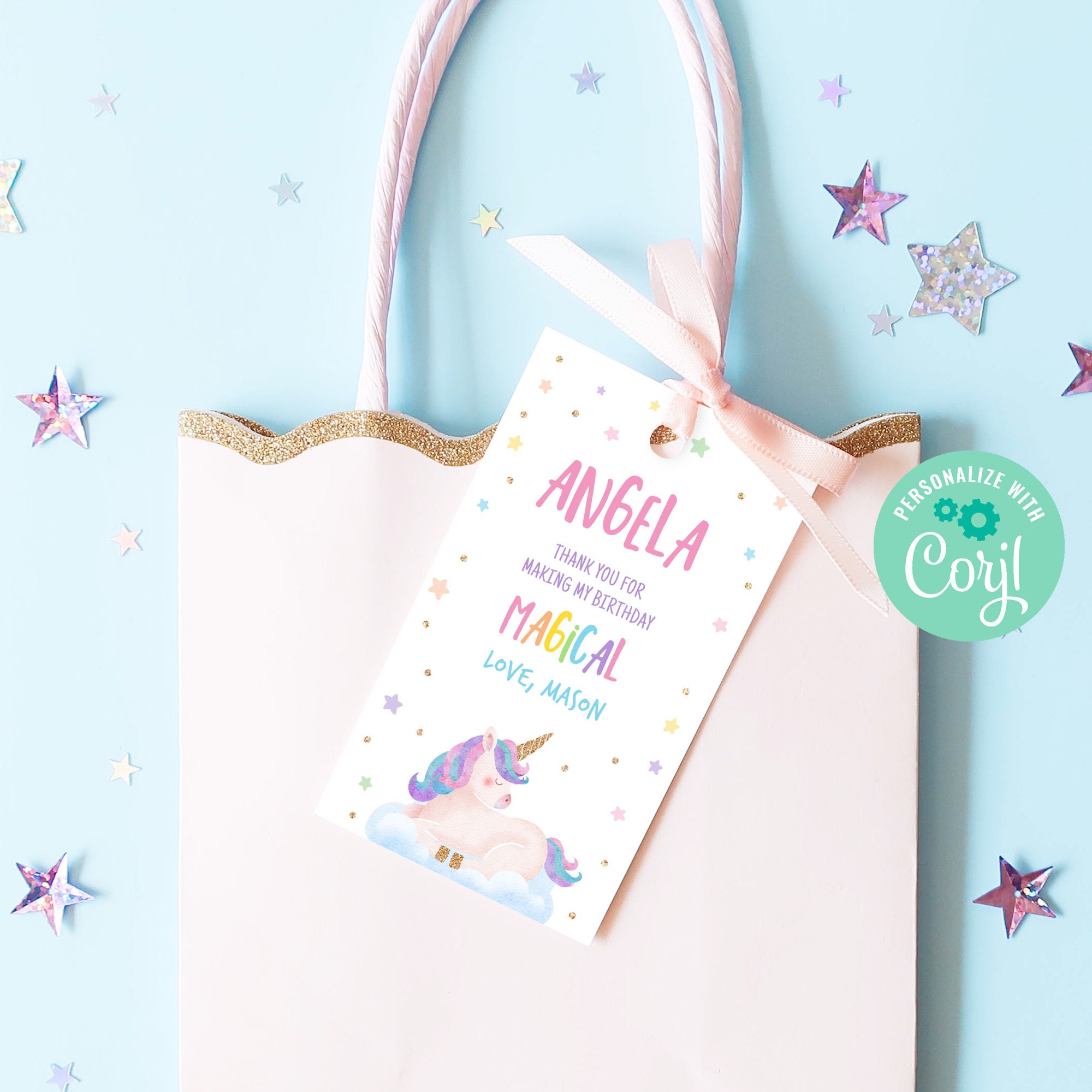 Editable Unicorn Birthday Guest Name Tag Template Instant | Etsy