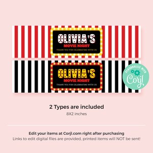 Editable Movie Night Birthday Water Bottle Label Instant - Etsy