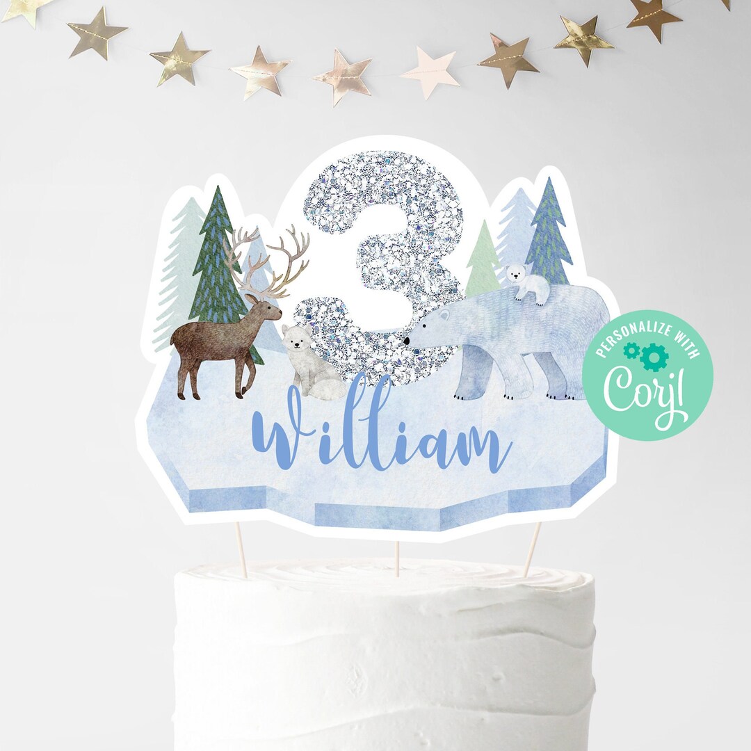Editable Winter Wonderland Cake Topper, Polar Bear Winter Theme ...