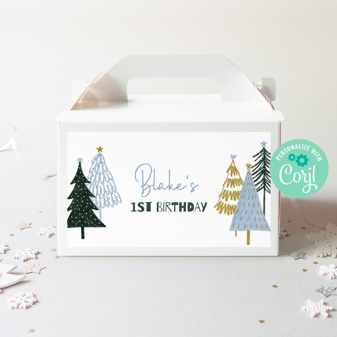 Editable Winter Wonderland Gable Box Label, Snow Tree Digital Gift Box ...