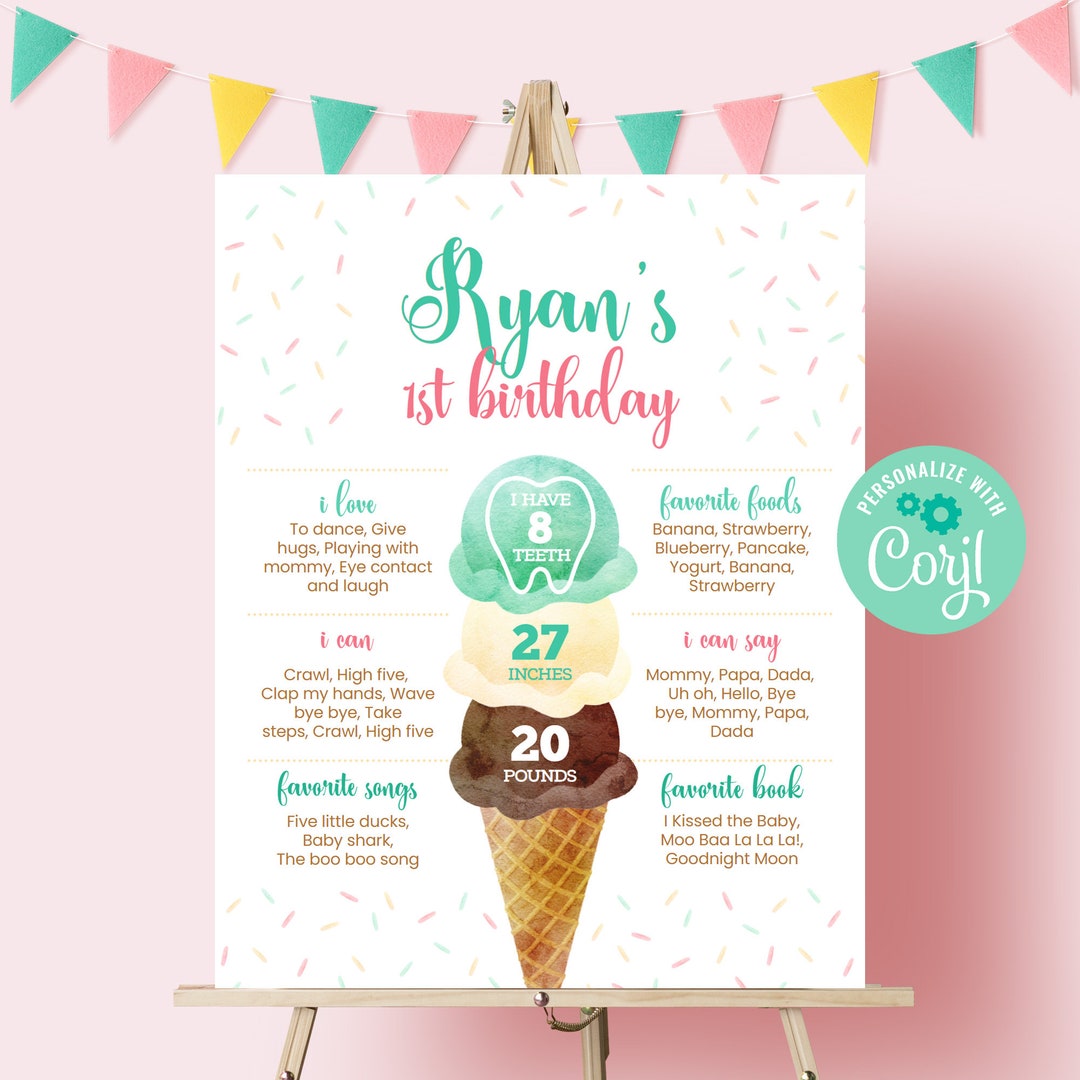 Editable Ice Cream Birthday Milestone Sign Template Instant Download ...