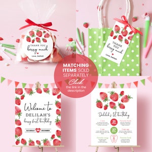 Editable Strawberry Birthday Backdrop Welcome Banner Instant Download ...