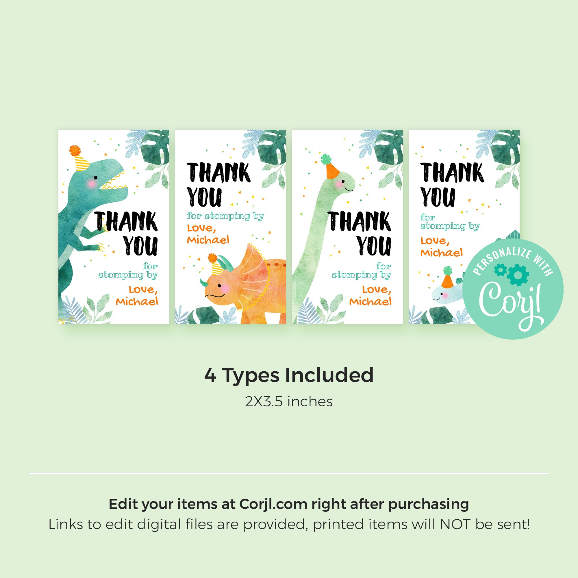 Editable Dinosaur Thank You Tag Dinosaur Birthday Favor Gift - Etsy