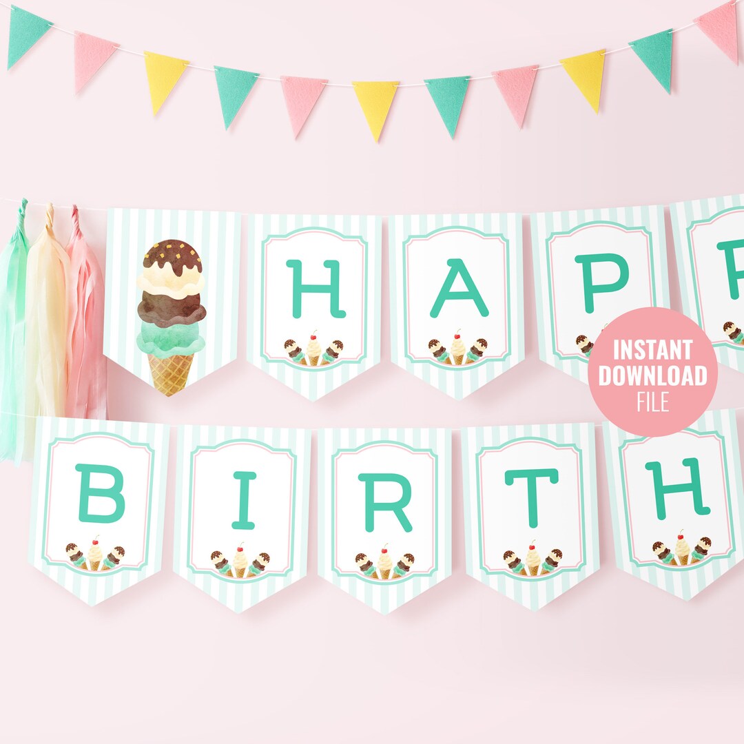 Printable Ice Cream Birthday Banner Instant Download - Etsy