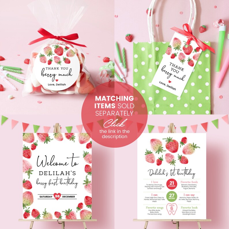 Editable Strawberry Birthday Backdrop Welcome Banner Instant - Etsy