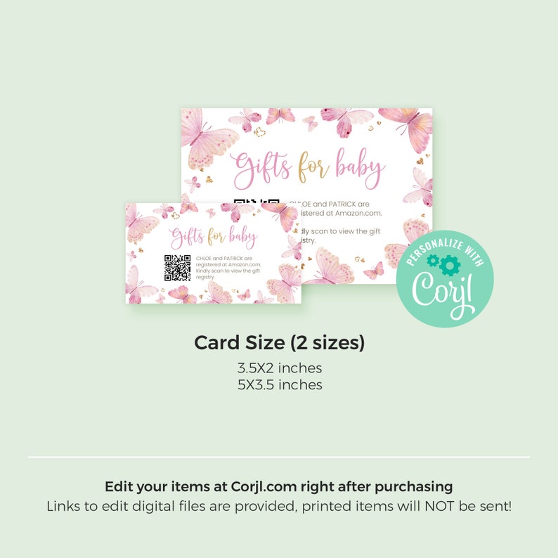 Editable Butterfly Baby Shower QR Code Gift Registry Card - Etsy