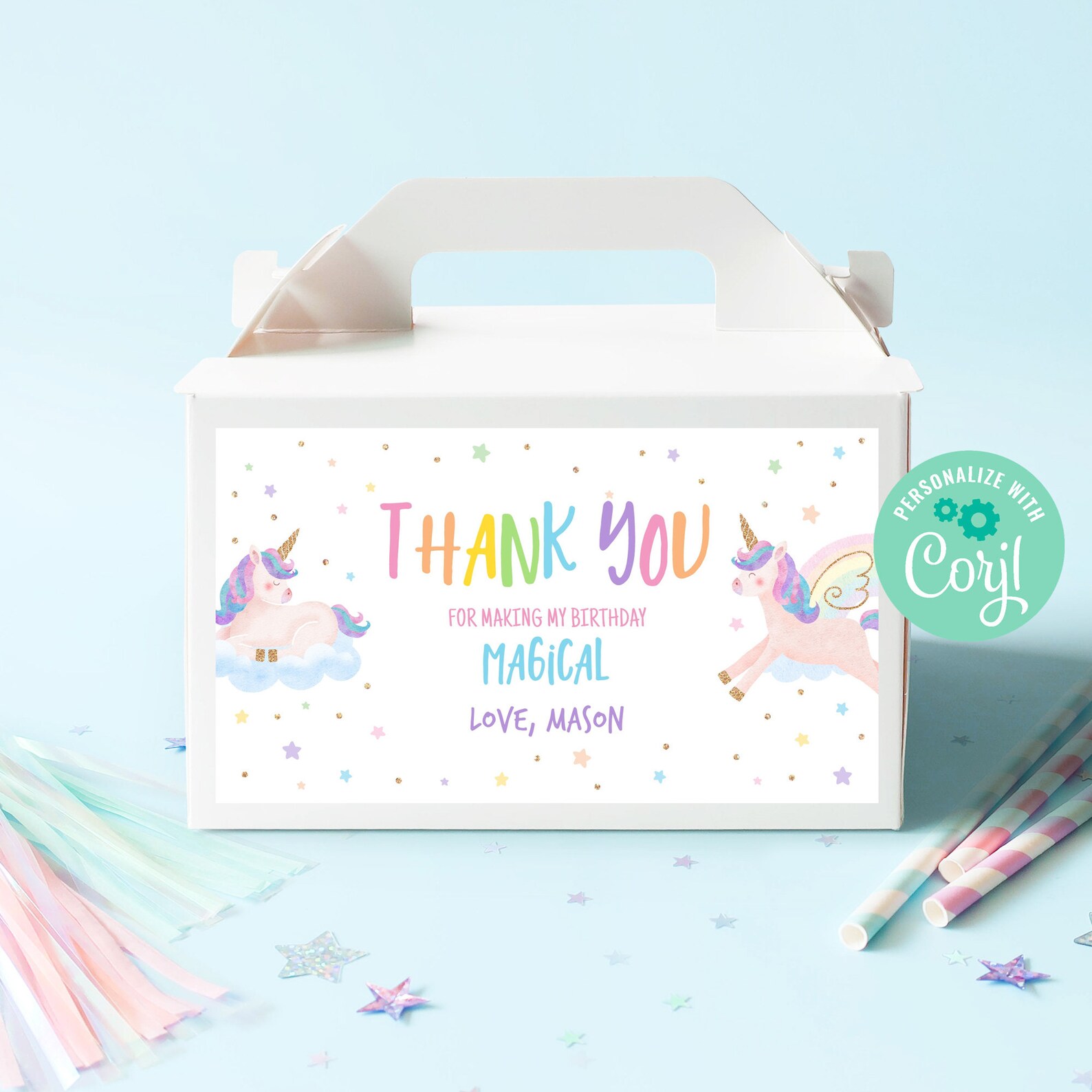Editable Unicorn Gable Box Label Template Instant Download - Etsy