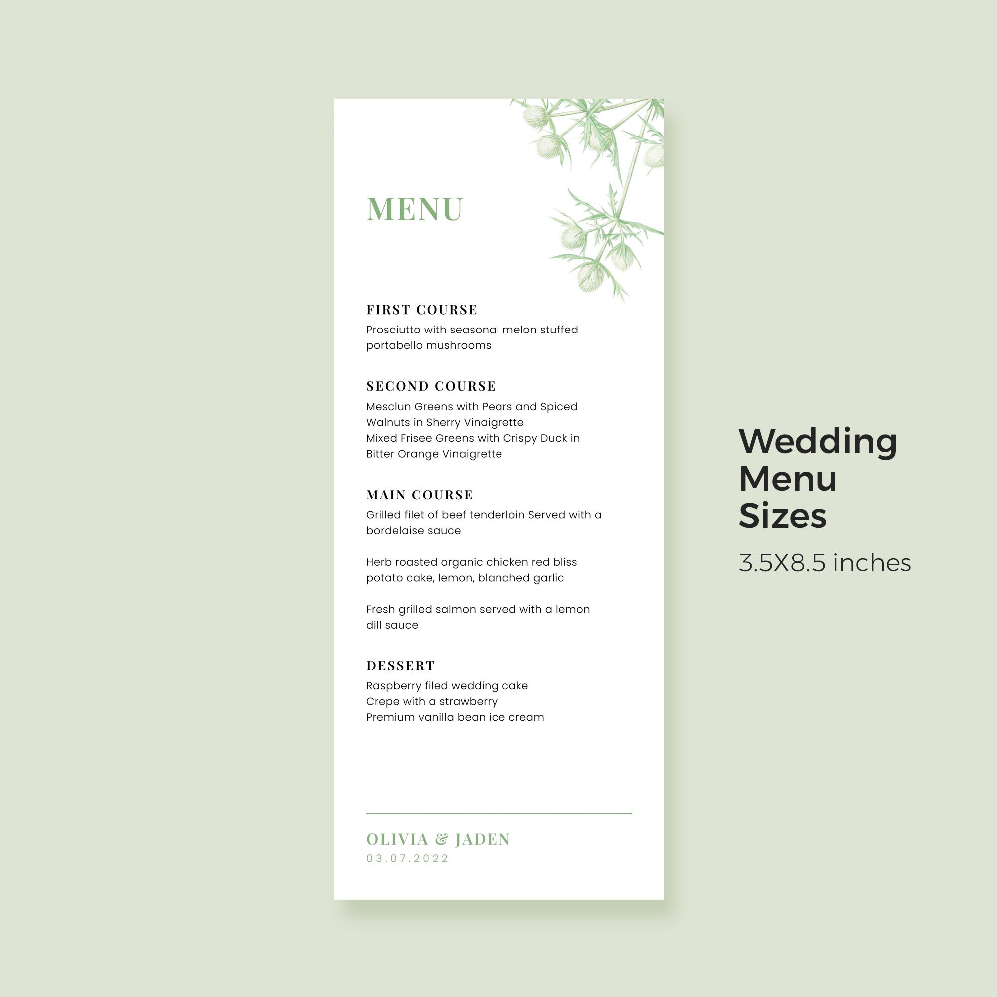 Greenery Wedding Menu Template Instant Download Printable - Etsy