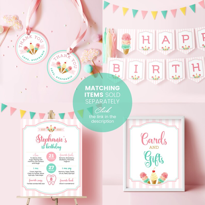 Editable Ice Cream Birthday Backdrop Welcome Banner Instant - Etsy